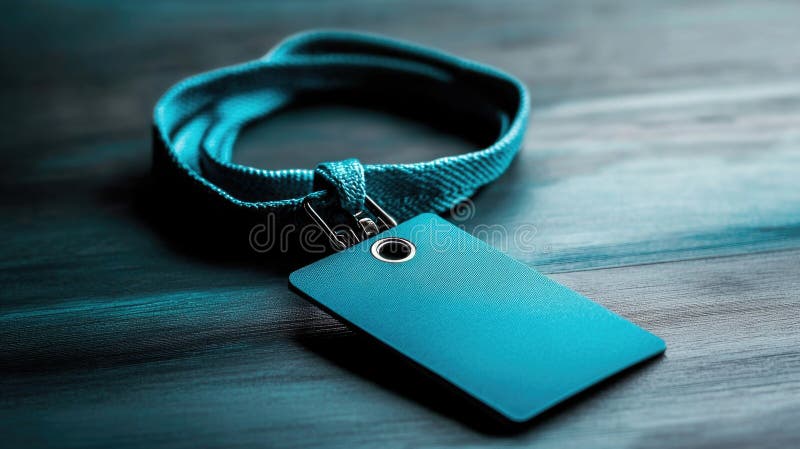 Blue Lanyard with Plastic Id Badge on Textured Wooden Surface Stock ...