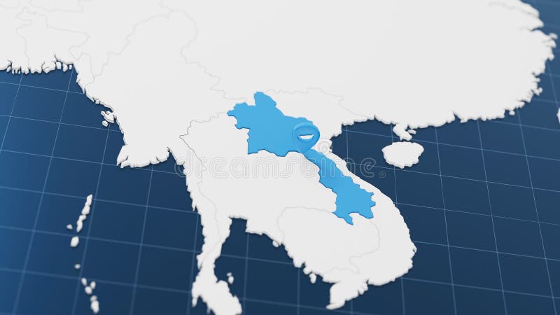 Blue Laos 3d Map with Pointer Pin Surrounded with Other Countries in ...