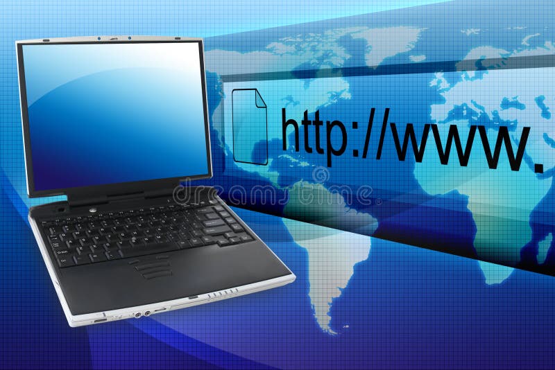 Blue Laptop and URL stock illustration. Illustration of earth - 7331067