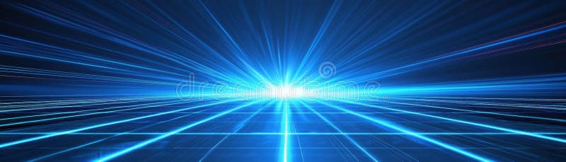 Blue Laser Light Rays Shining on a Glowing Grid in the Dark Stock Photo ...