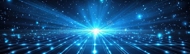 Blue Laser Light Rays Shining on a Glowing Grid in the Dark Stock Photo ...
