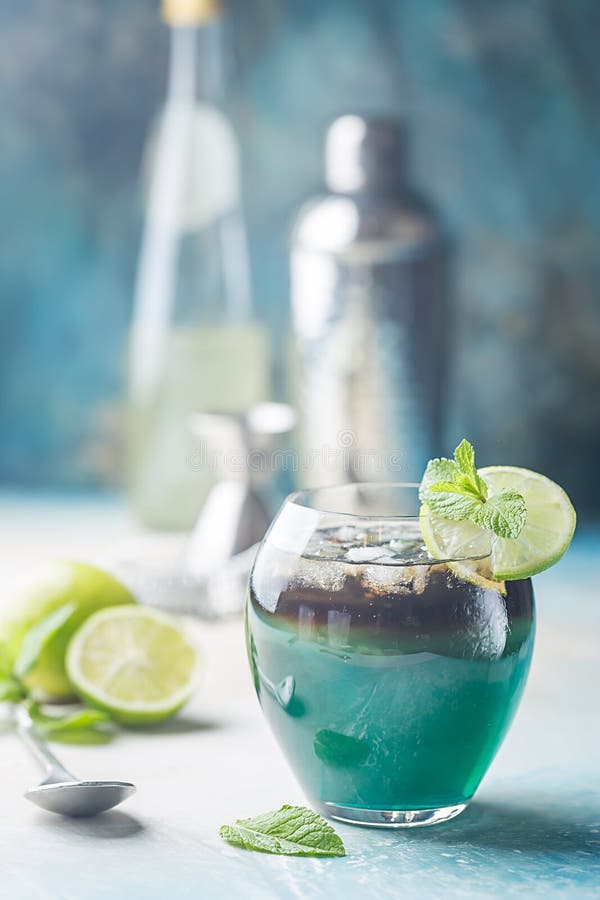 A Blue Layer Alcoholic Cocktail Stock Image - Image of liquor ...