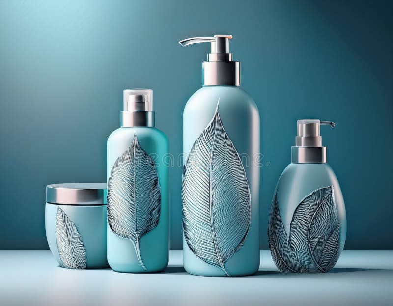 Blue Leaf Bath Products stock illustration. Illustration of lotions ...