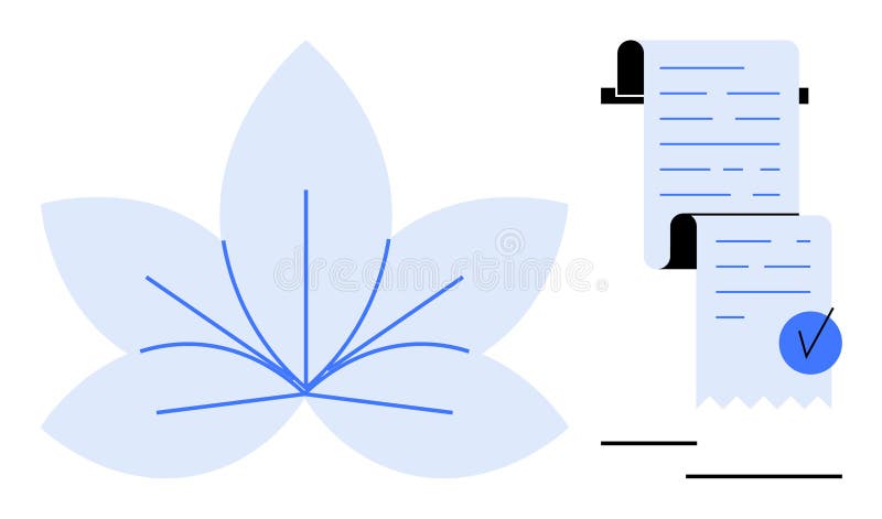 Blue Leaf Design with Paper Scroll and Checkmark for Paperwork and ...