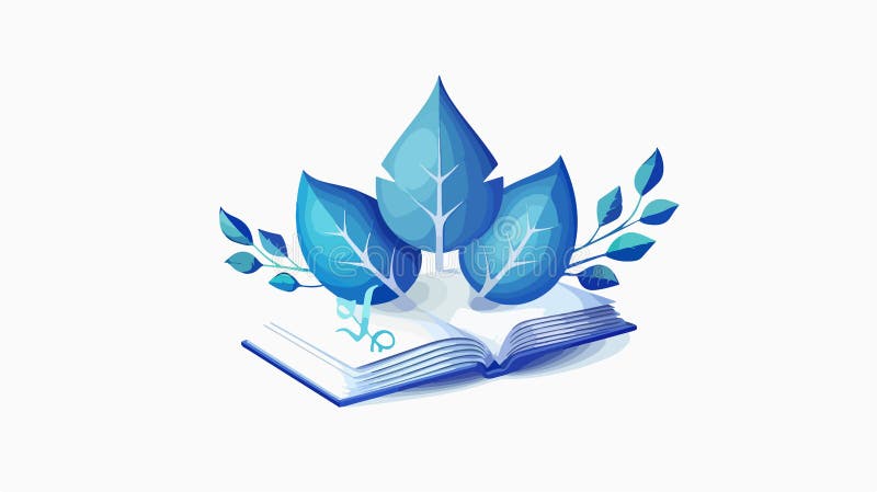 Blue Leaf Growth Symbolism on Open Book Stock Vector - Illustration of ...