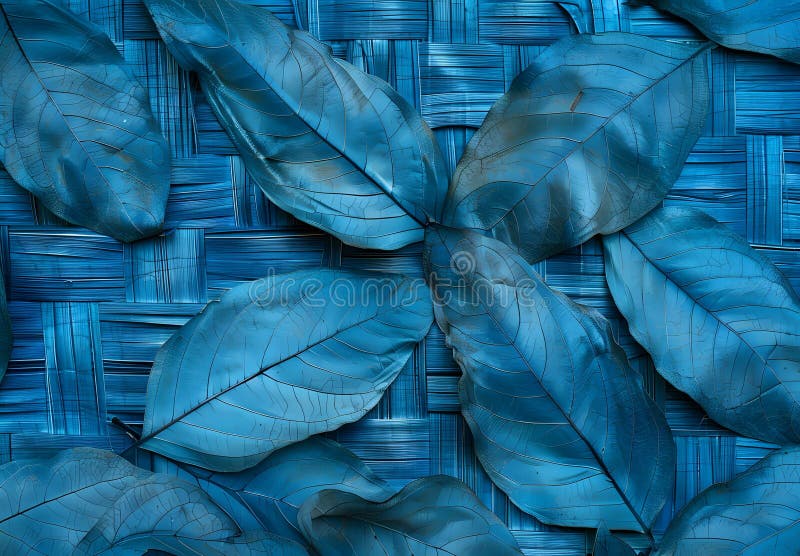 Blue Leaf Pattern on Woven Fabric Texture Stock Illustration ...