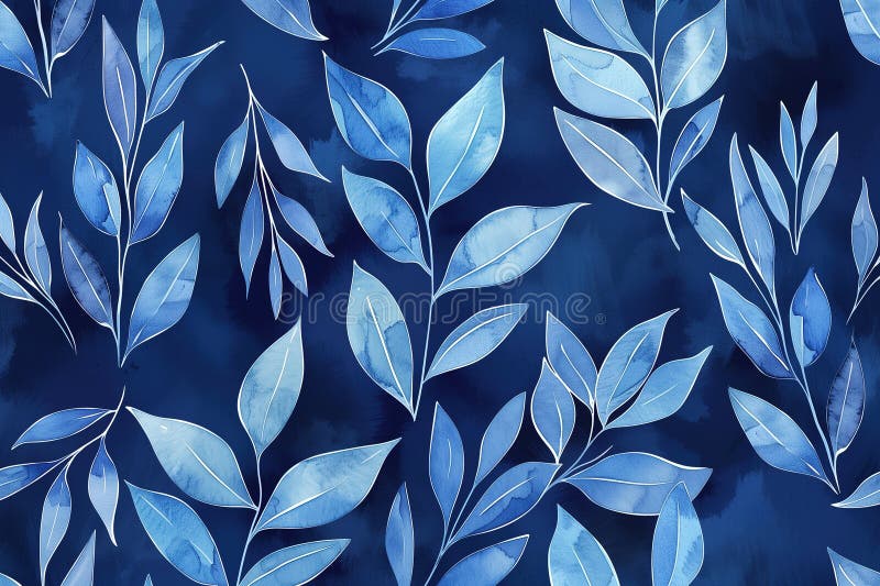 A Blue Leafy Pattern is Painted on a Blue Background Stock Photo ...