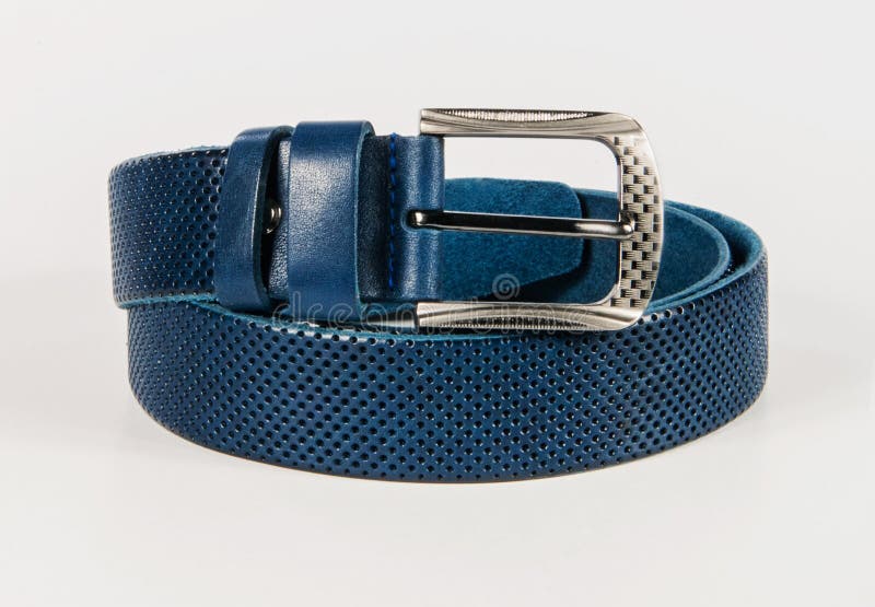 Blue Leather Belt.White Isolated Background.Accessories. Stock Photo ...