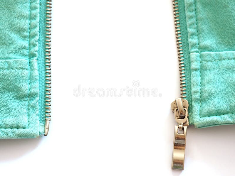 A Blue Leather Jacket with a Full Zipper on a White Background Inside ...