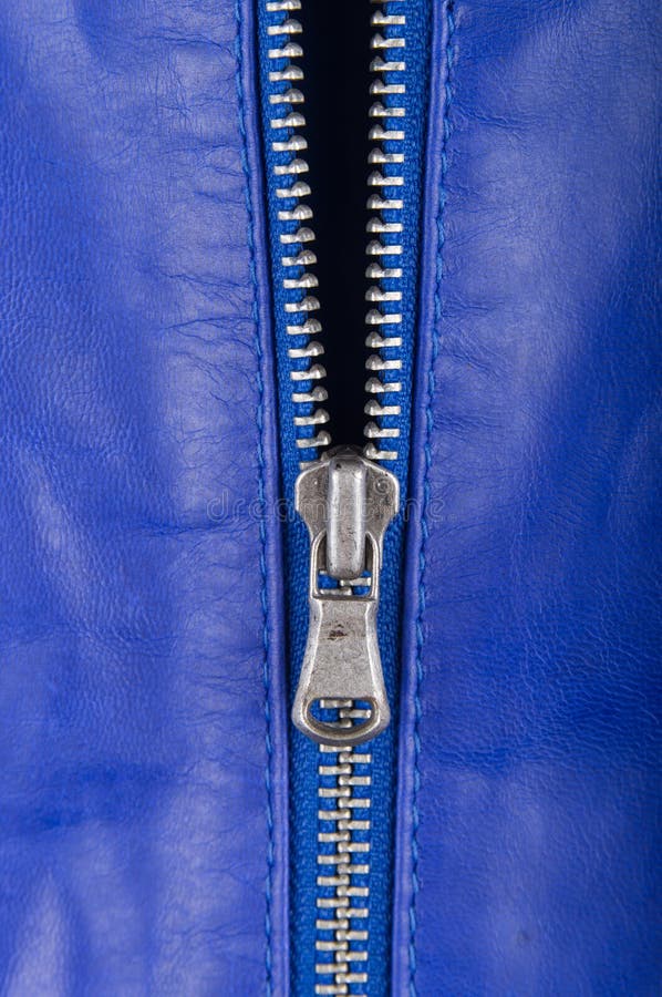 Blue Leather and Locking Zipper Stock Photo - Image of metal, material ...