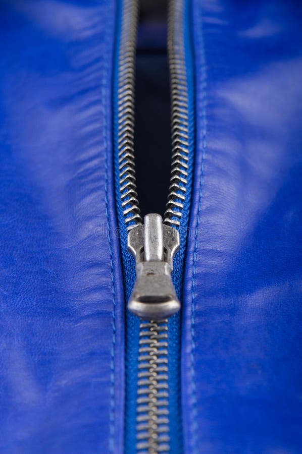 Blue Leather and Locking Zipper Stock Image - Image of jacket, blue ...