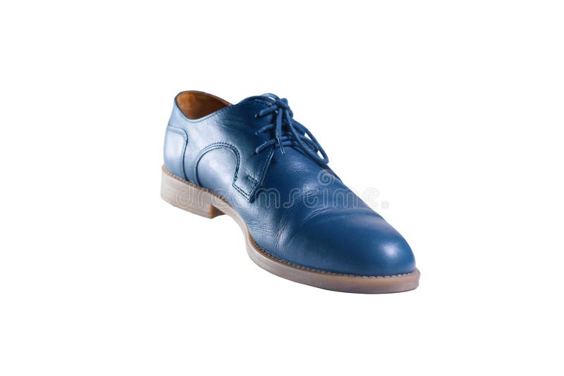 Blue Leather Shoes in Perspective and Isolated on White Stock Image ...