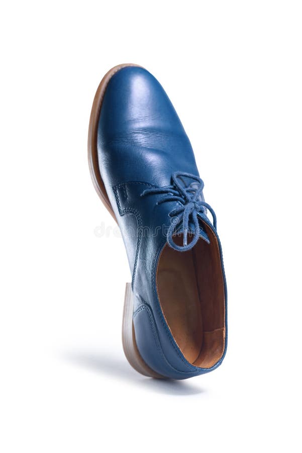 Blue Leather Shoes in Perspective and Isolated on White Stock Photo ...