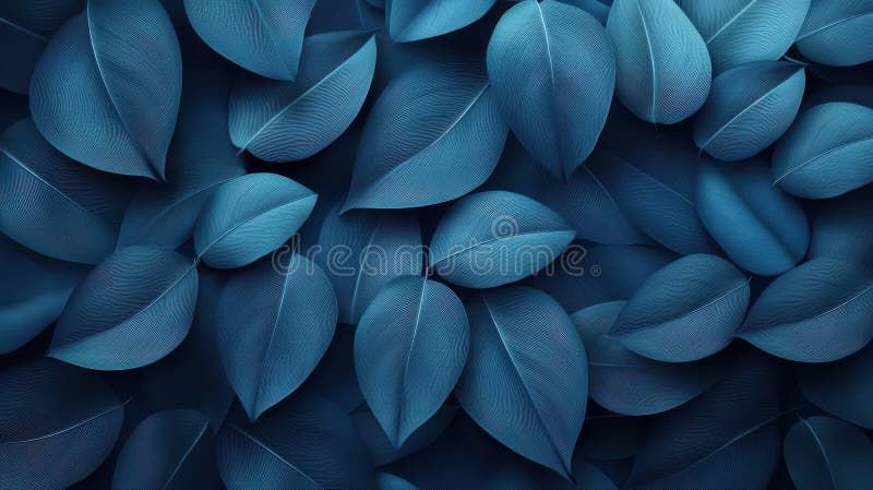 Blue Leaves Pattern. Nature Inspired Background Design with Dark Blue ...
