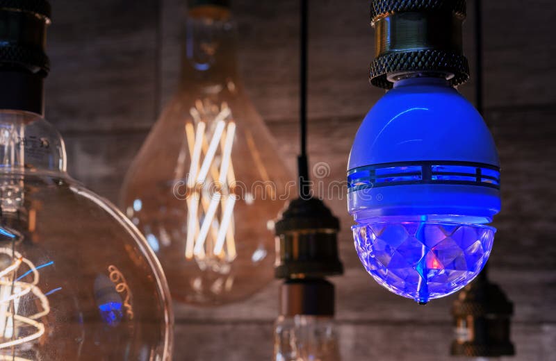 Blue LED Bulb in a Modern Interior Stock Photo - Image of decor, diode ...