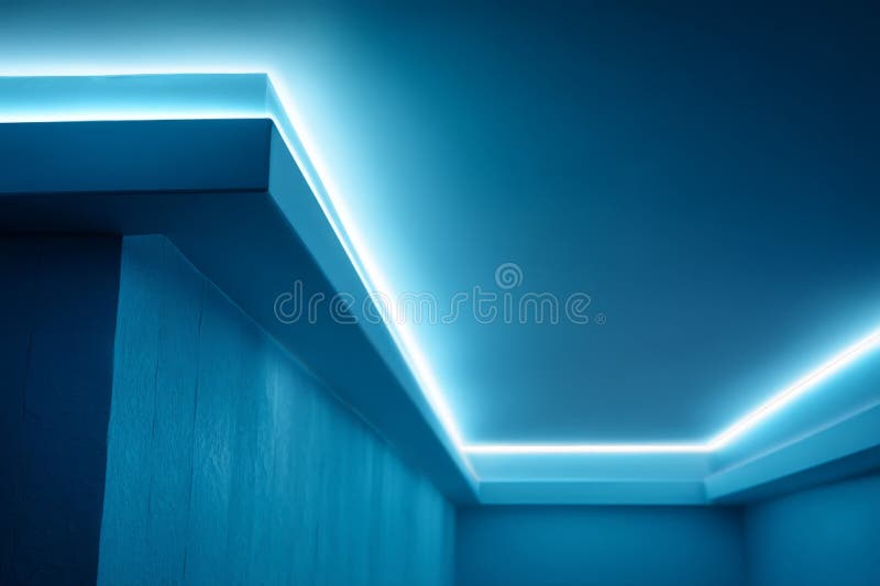 Blue LED Cove Lighting in Modern Interior Stock Illustration ...