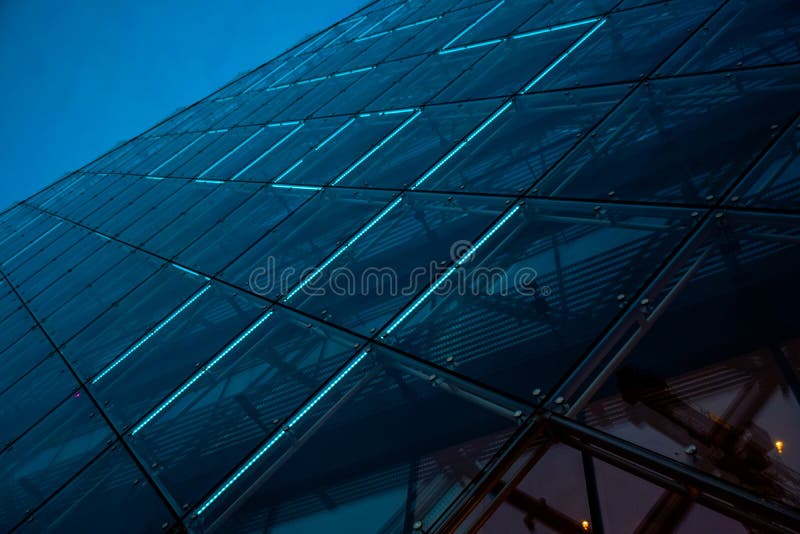 Blue LED Futuristic Style Lights Building Stock Photo - Image of ...
