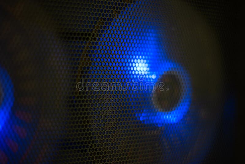 Blue Led Lighting PC Computer Cooling Fans Behind Black Wire Mesh Close ...