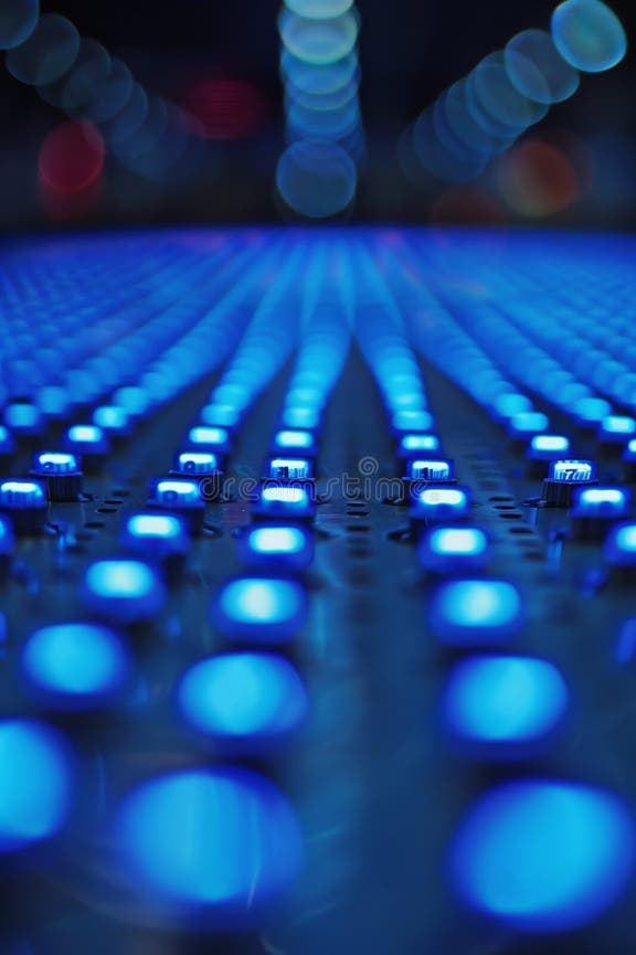 Blue LED Lights Array in Perspective, Abstract Technology Background ...