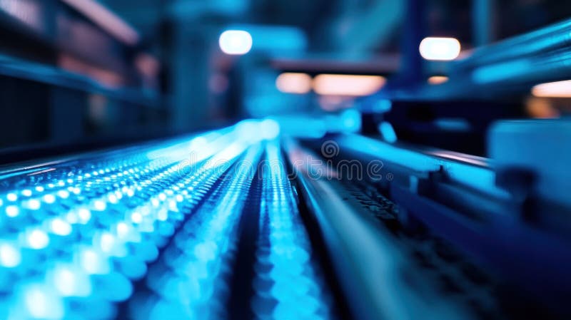 Blue LED Lights on a Conveyor Belt Stock Image - Image of powerful ...
