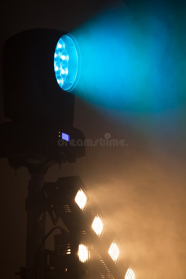 Blue Spot Lights. Beams and Smoke Stock Photo - Image of blue, party ...