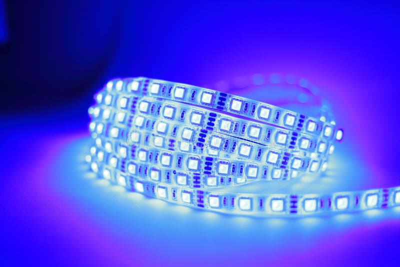Blue LED strip light stock image. Image of ecology, blue - 91414911