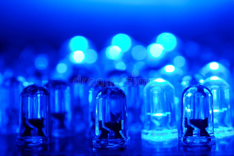 Cool Blue LED Lights Closeup with Reflection Stock Photo - Image of ...