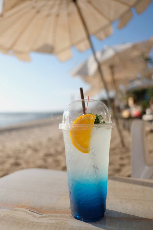Blue Lemon Soda on the Beach Table Stock Photo - Image of beverage ...