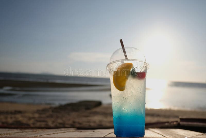 Blue Lemon Soda on Summer Beach Stock Photo - Image of ocean, beverage ...