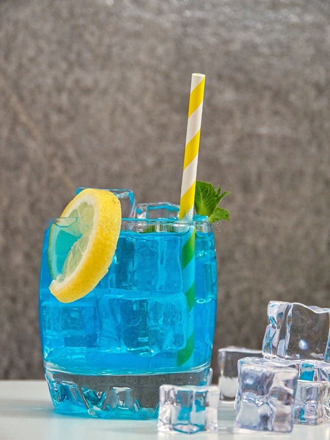 Blue Lemonade in a Glass with Ice Stock Image - Image of cold, slice ...