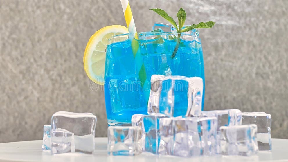 Blue Lemonade in a Glass with Ice Stock Photo - Image of sweet ...