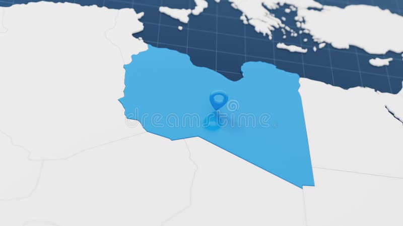 Blue Libya 3d Map with Pointer Pin Surrounded with Other Countries in ...