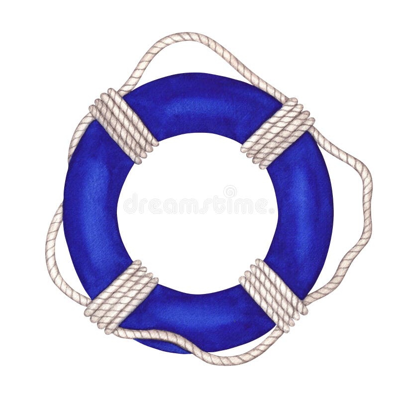 Blue Life Ring. Isolated Hand Painted Watercolor Illustrations on White ...