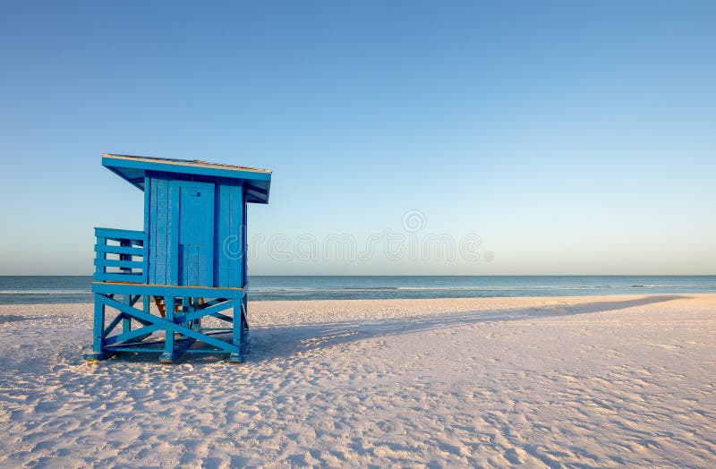 Blue Lifeguard Tower on an Early Morning Beach Stock Photo - Image of ...