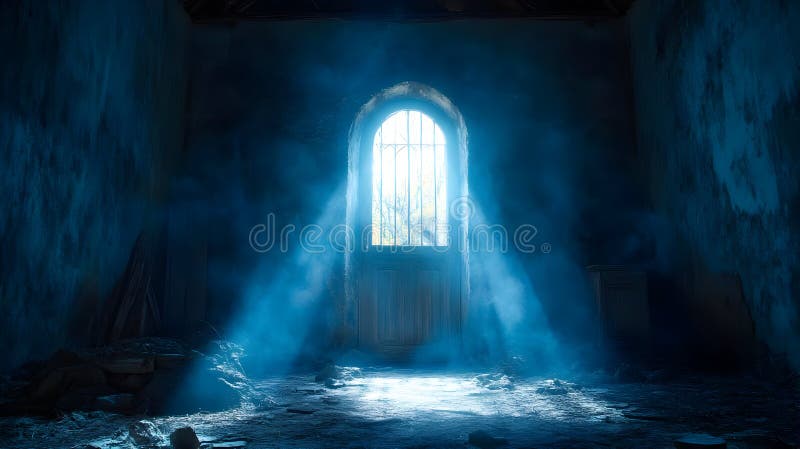 Blue Light through an Arched Window in an Abandoned Building ...
