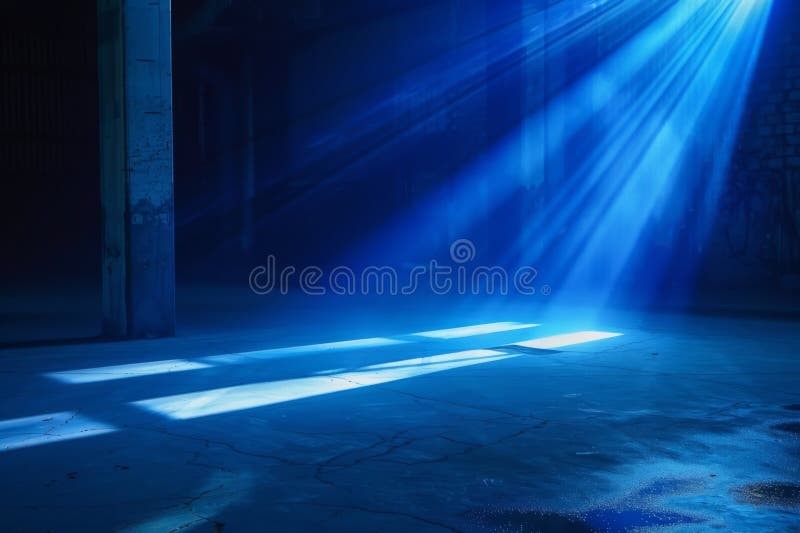 Blue Light Beaming from Ceiling in Dark Room. Generative AI Stock ...