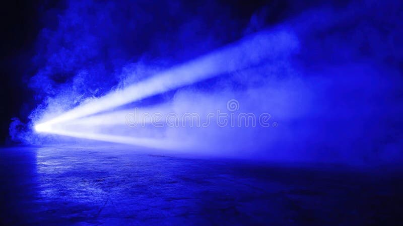 Blue Light Beams Cutting through Smoky Dark Space Atmosphere Stock ...
