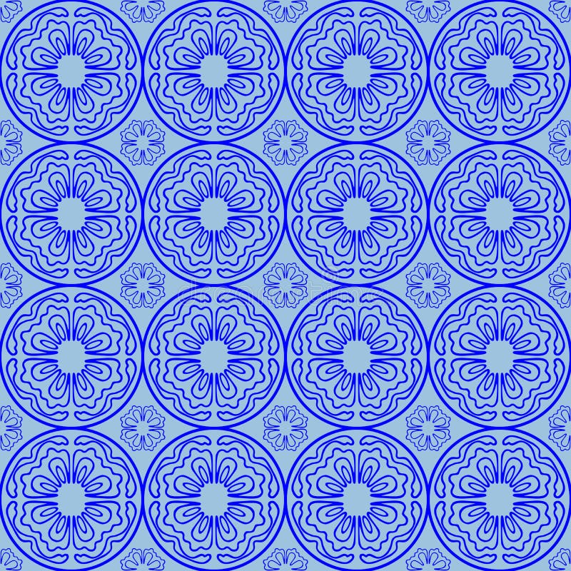 Blue on Light Blue Hand Drawn Wavy Line Tile in a Circle Seamless ...