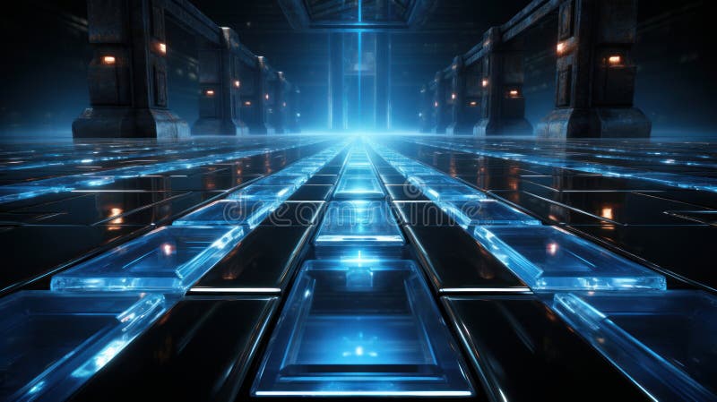 Blue Light Bright Technology in Dark Room Generative AI Stock ...