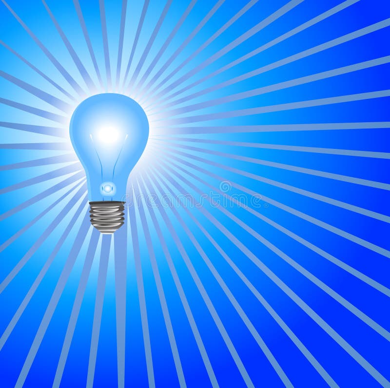 Blue Light Bulb Background Rays Stock Vector - Illustration of ...