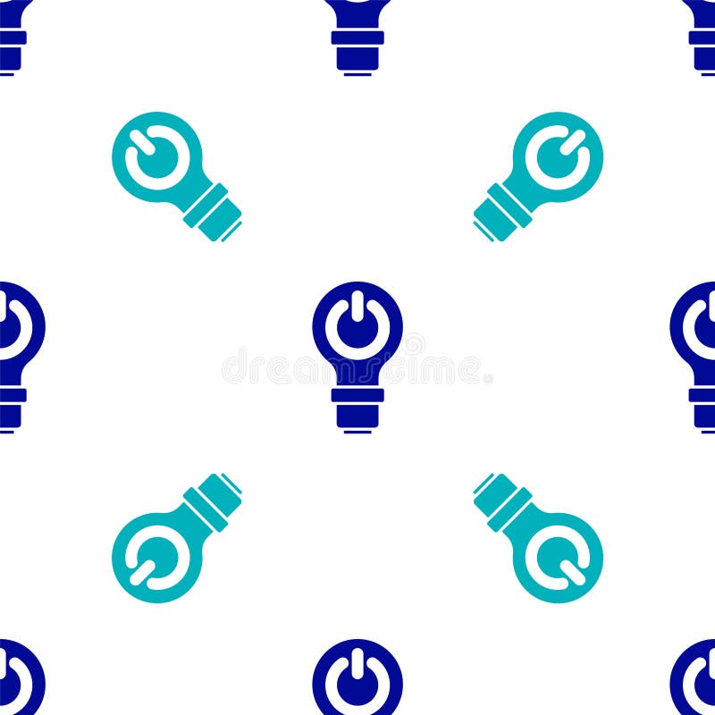 Blue Light Bulb with Lightning Symbol Icon Isolated Seamless Pattern on ...