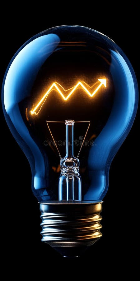 Blue Light Bulb with Rising Arrow Inside, Concept of Innovation, Idea ...