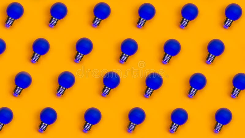 Blue Light Bulbs On A Yellow Background. Pattern Of Bulbs Stock Photo ...