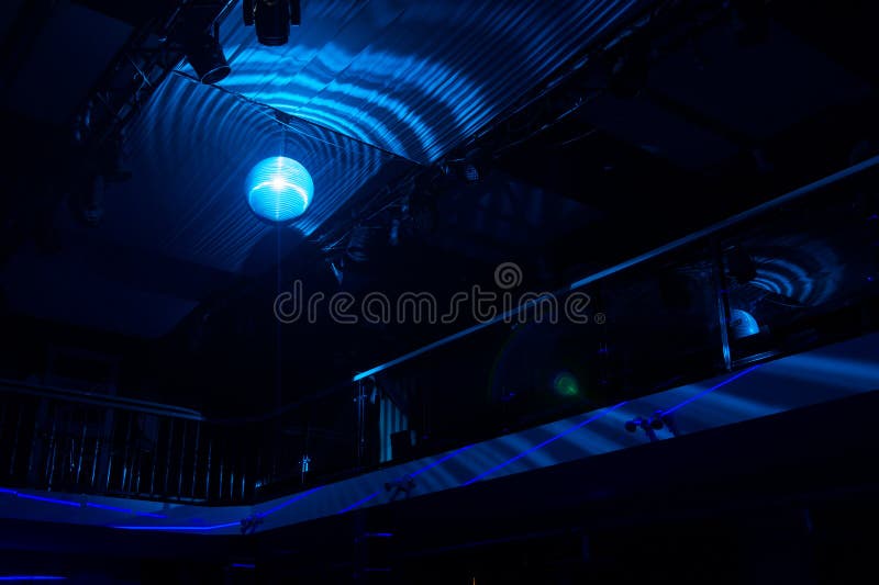 Blue Light Disco Ball in Night Club Stock Image - Image of light, night ...