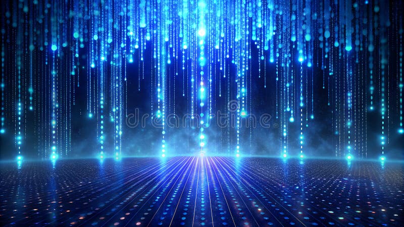 Blue Light Drop with Binary Digits Falling Down with Neon Speedy Power ...