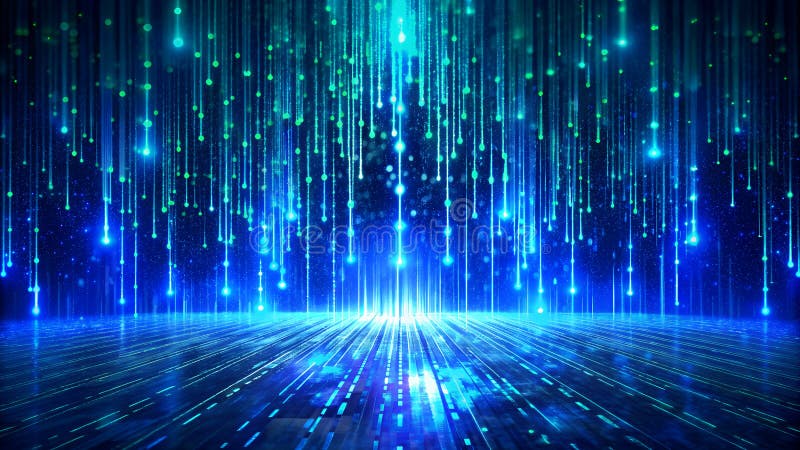 Blue Light Drop with Binary Digits Falling Down with Neon Speedy Power ...