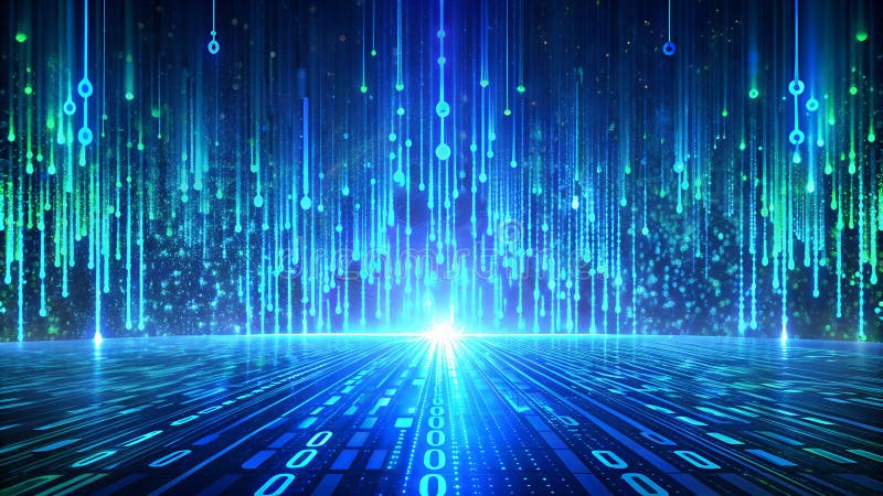 Blue Light Drop with Binary Digits Falling Down with Neon Speedy Power ...