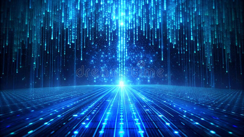 Blue Light Drop with Binary Digits Falling Down with Neon Speedy Power ...