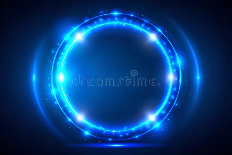 Blue Light Effects on Round Placeholder for Text on Dark Background ...