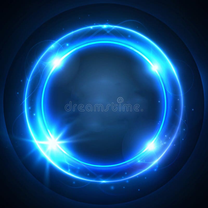 Blue Light Effects on Round Placeholder for Text on Dark Background ...